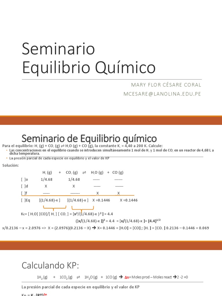 Seminario Equilibrio Químico | PDF | Solubilidad | Equilibrio químico