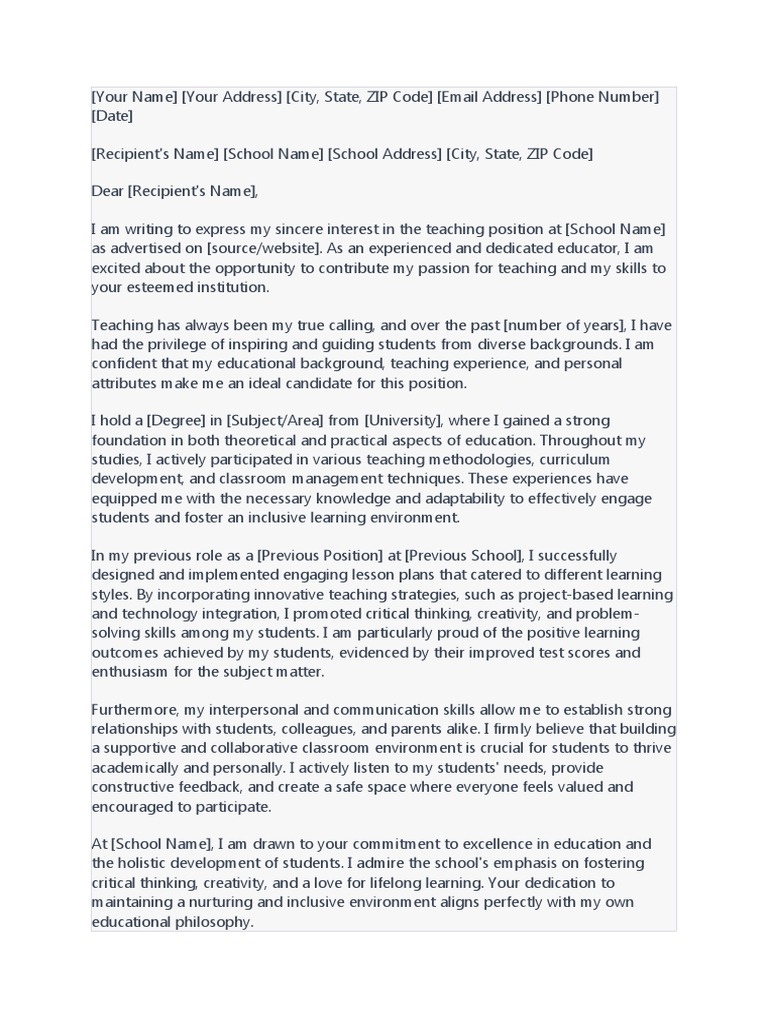 Motivation Letter For A Teaching Job | PDF | Learning | Change