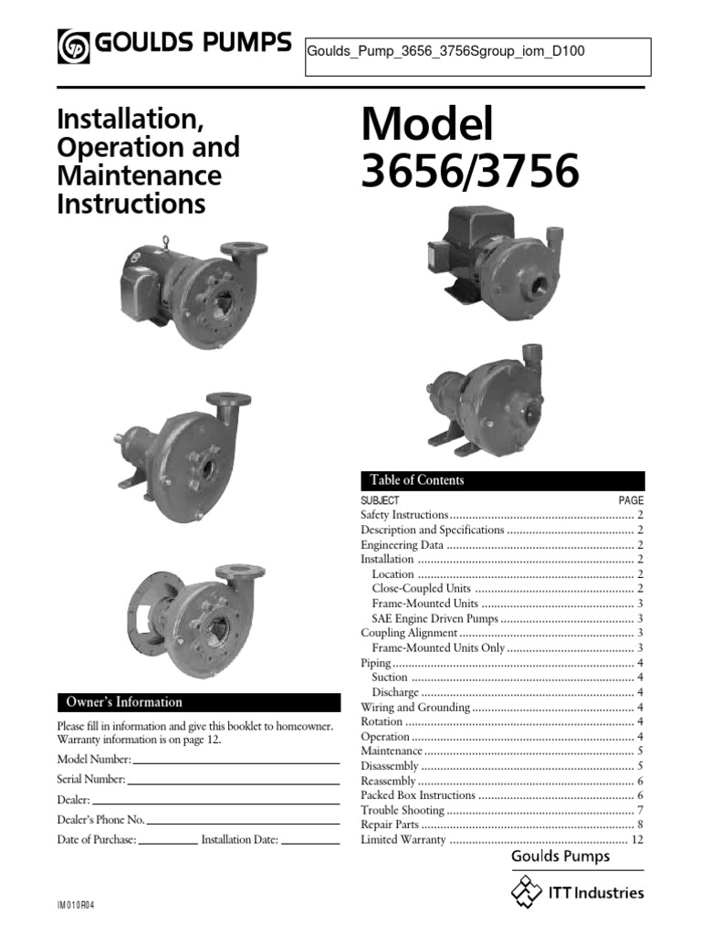 Goulds Pump 3656 3756sgroup Iom D100 | Download Free PDF | Pump ...