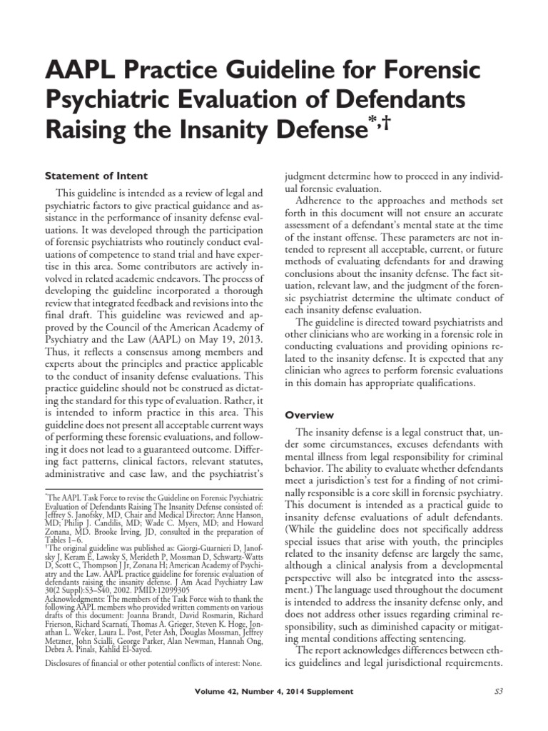 Forensic Evaluation Guidelines for Insanity Defense | PDF