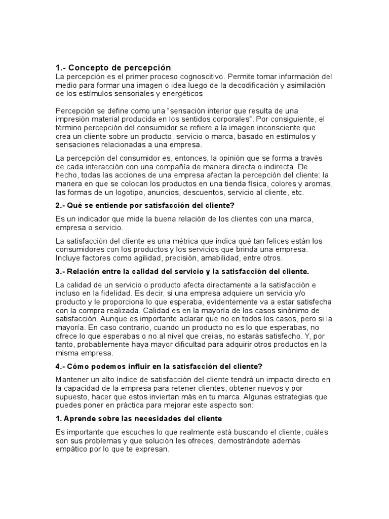 El Cliente y Su Percepción Del Servicio | PDF | Percepción | La ...