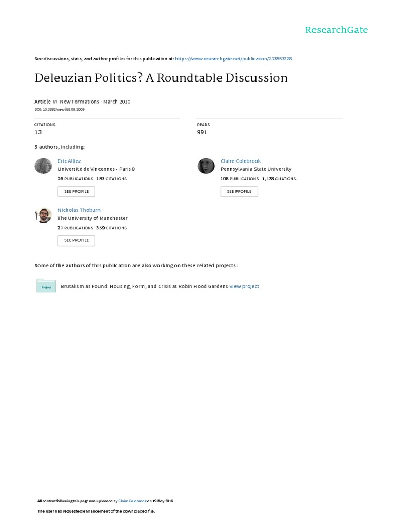 Deleuzian Politics Roundtable Insights | PDF | Gilles Deleuze ...