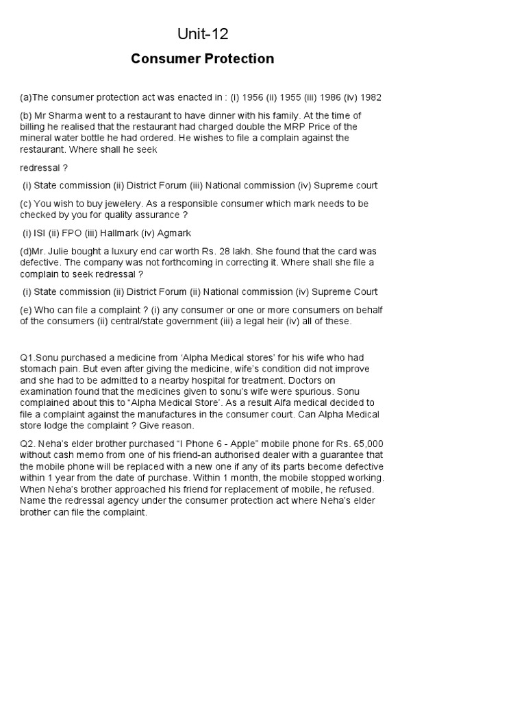 Unit-12: Consumer Protection | PDF