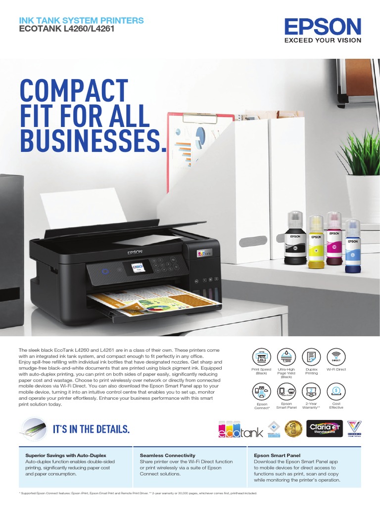 Datasheet Ecotank L4260 | PDF | Image Scanner | Printer (Computing)