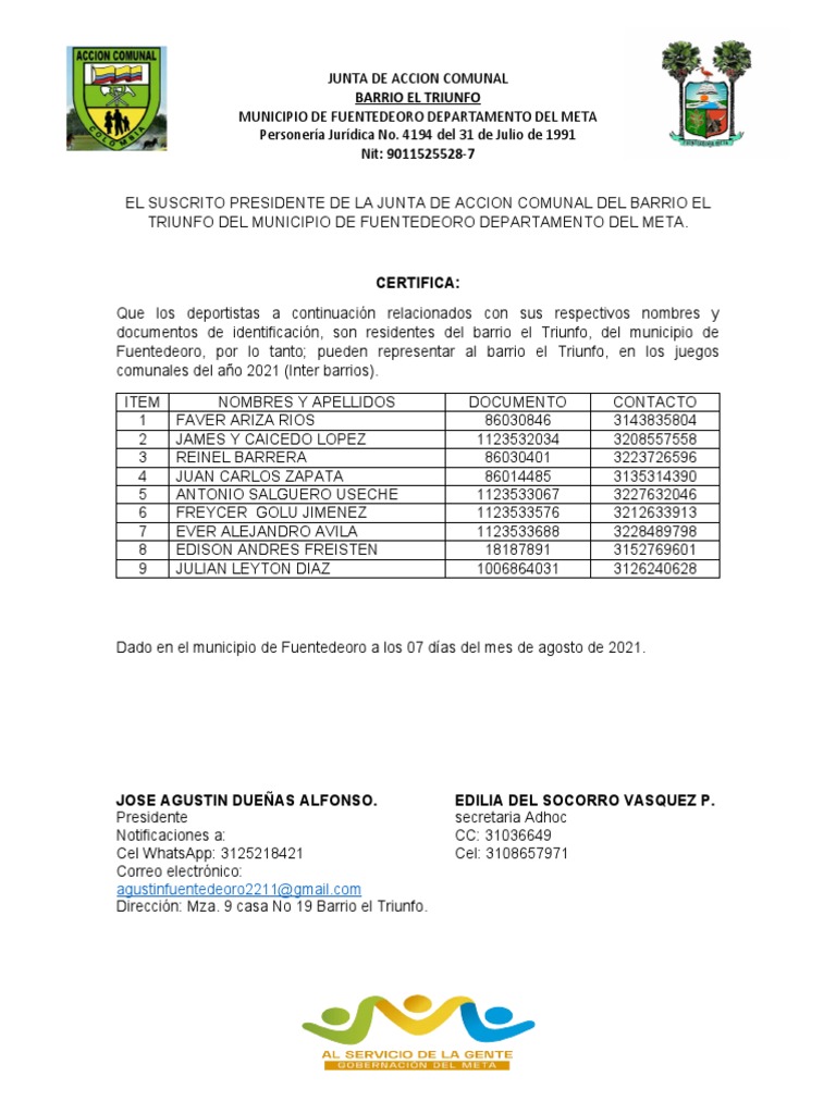 Certificacion de La Junta | PDF