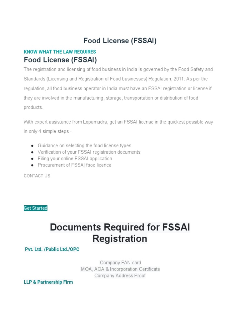 Food License (FSSAI) | PDF