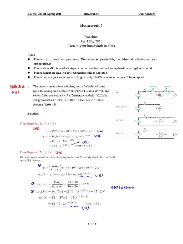 Electric Circuit Homework 5 Solutions | PDF