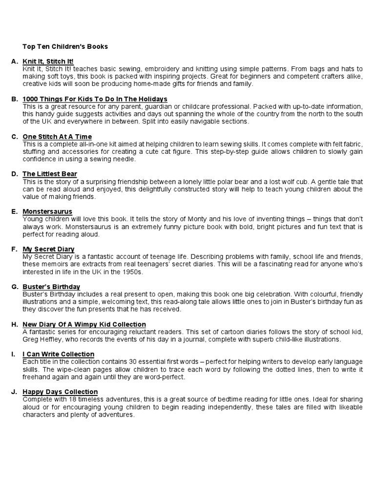 Comprehension Text - Top Ten Children's Books | PDF | General Fiction
