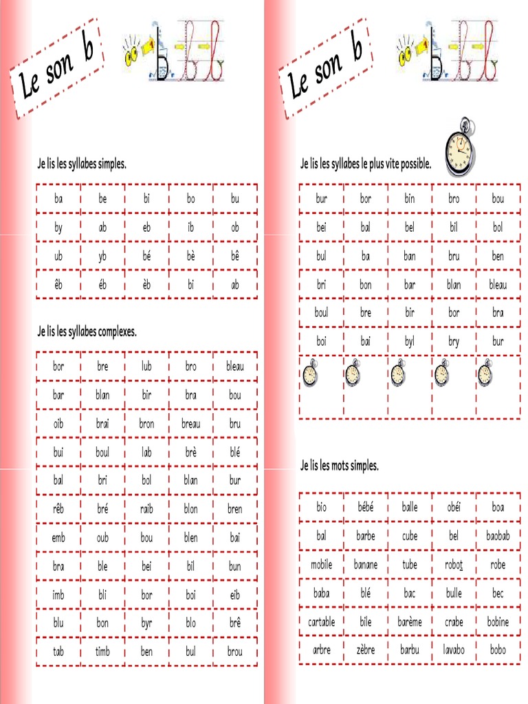 Fiches Exercices Lettre Son B Confusion Des Sons CP Ce1 Cycle2 | PDF