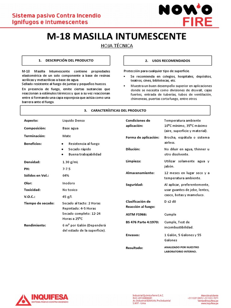 Hoja Técnica M 18 Masilla Intumescente Ver 2020 | PDF