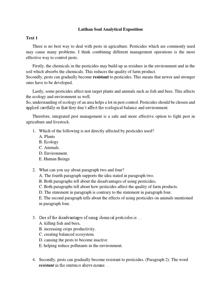 Latihan Soal ANALYTICAL EXPOSITION | PDF