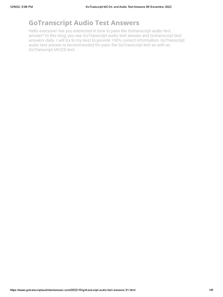 GoTranscript MCQ's and Audio Test Answers 06 December 2022 | PDF