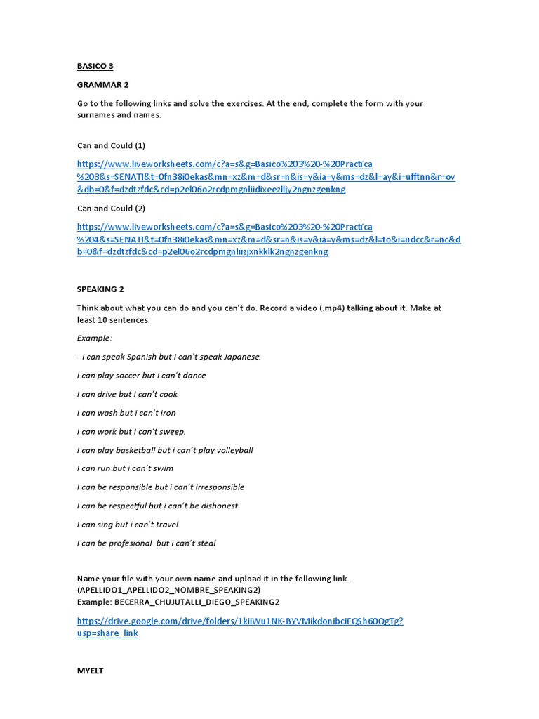 Basico 3 Grammar And Speaking Exercises Pdf Technology Engineering