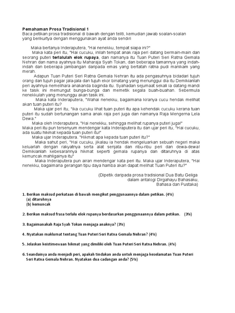 Pemahaman Prosa Tradisional 1 | PDF