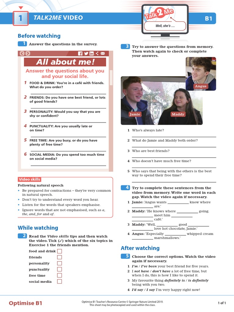 OPT B1 T2M Unit 1 Worksheet | PDF | Cognition | Linguistics