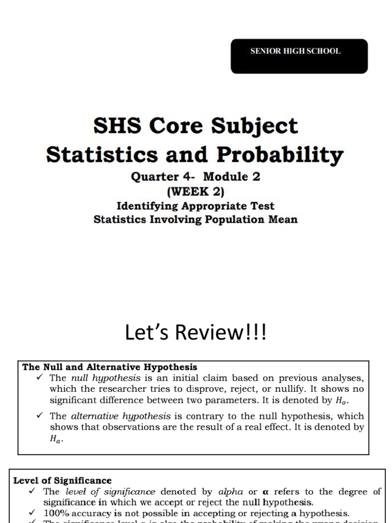 Module 2 Identifying Appropriate Test Statistic Pdf