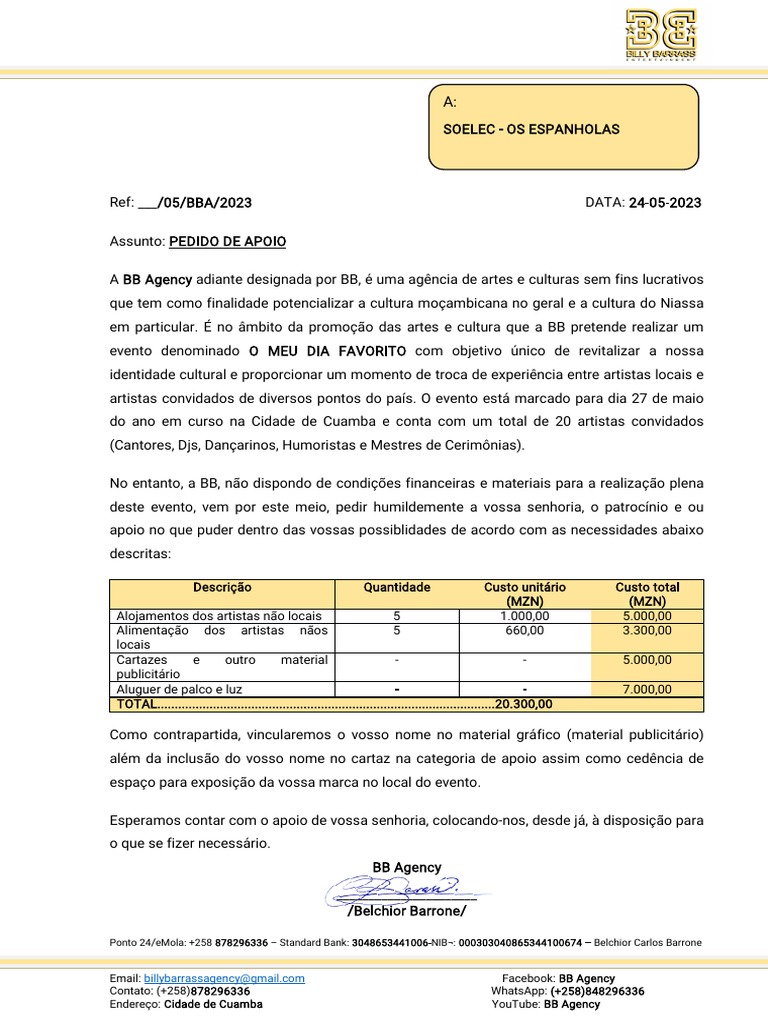 Carta de Pedido de Apoio | PDF Carta de Pedido de Apoio | PDF