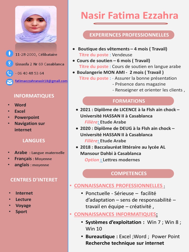 CV Fatima Ezzahra Nasir | PDF | Évolution de carrière
