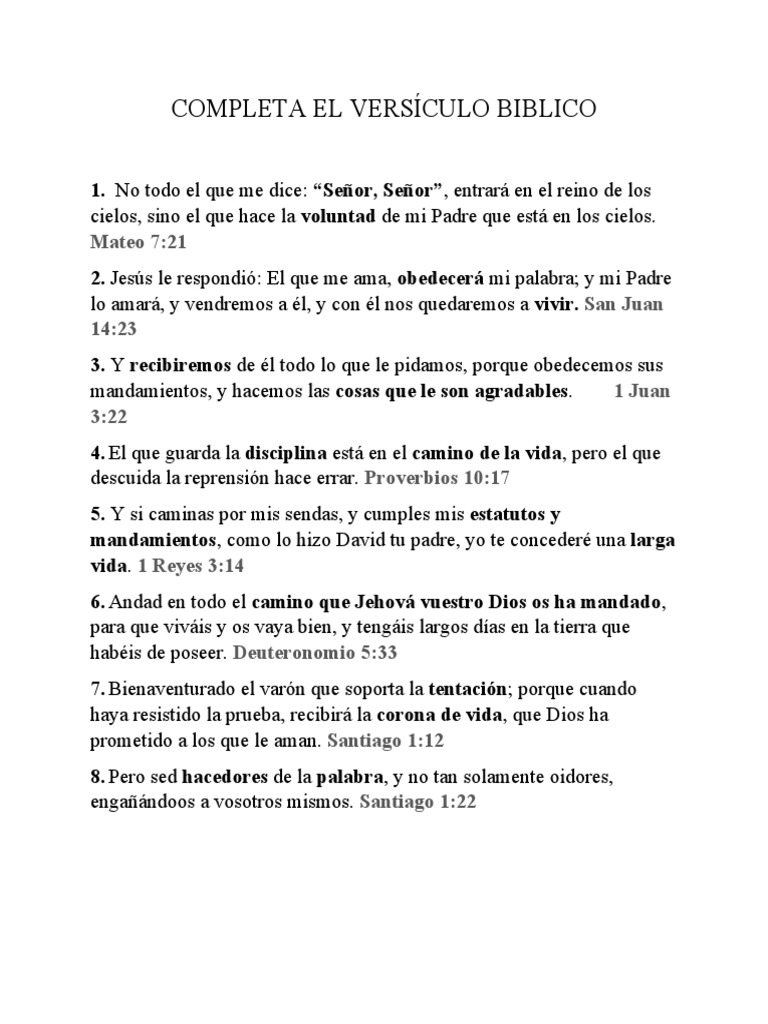 Completa El Versículo Biblico | PDF