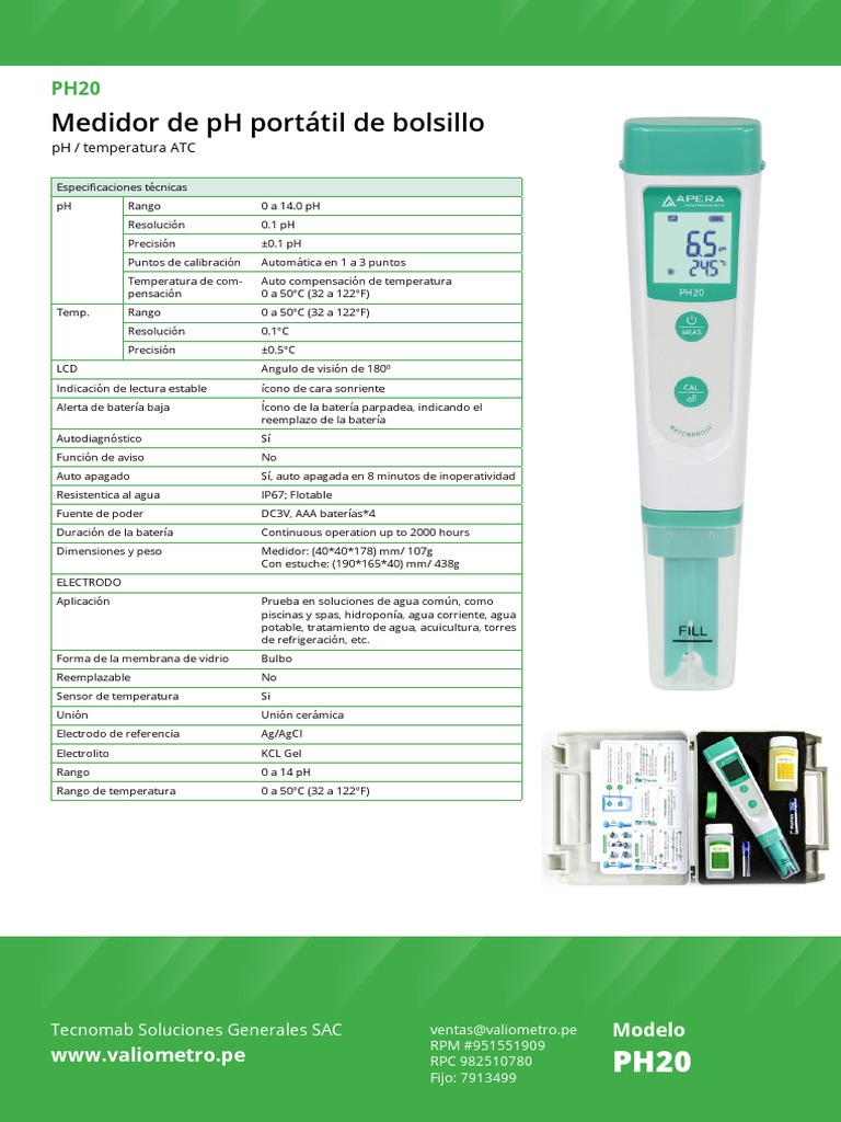 PH20 Medidor de PH Portátil, Peachímetro | PDF | Electroquímica ...