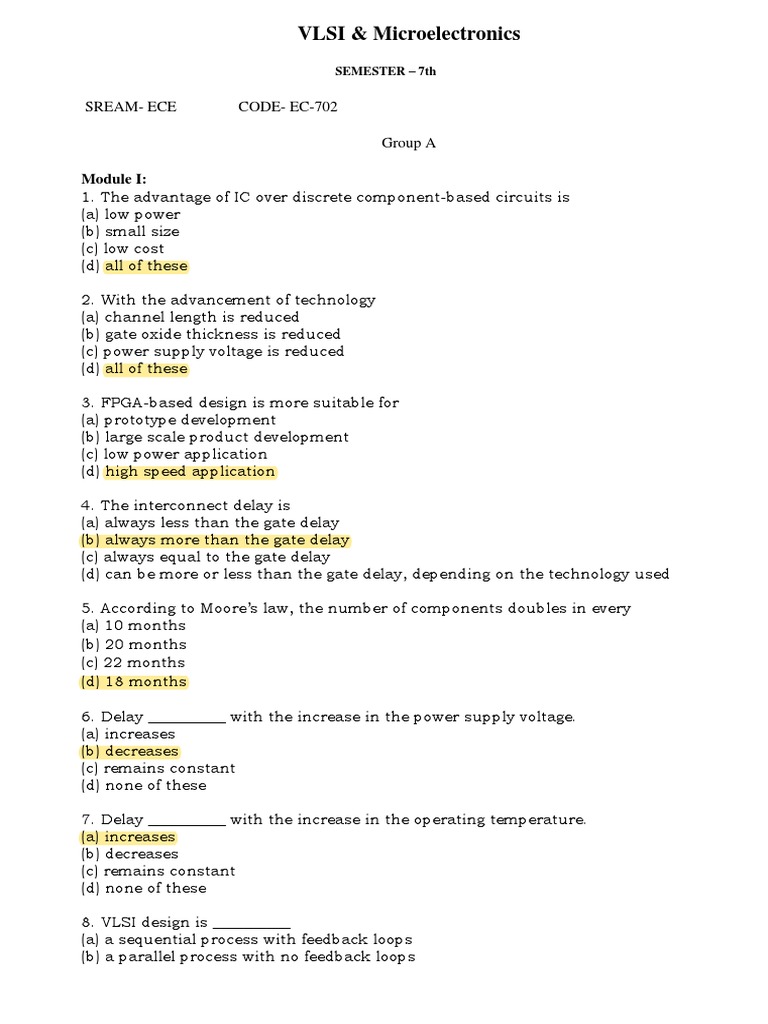 EC - 601 - Question Bank of VLSI & Microelectronics - 2019 - Ans | PDF ...