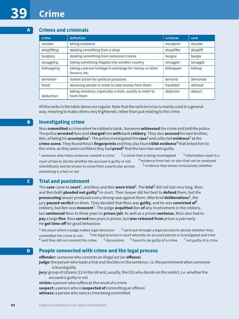 Crime Vocabulary HW | PDF | Crimes | Crime & Violence