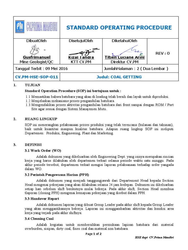 Sop Coal Getting PM | PDF