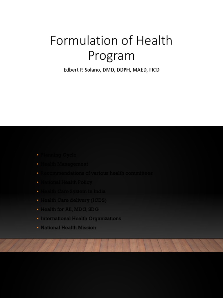 Health Program Formulation | PDF | Evaluation | Goal