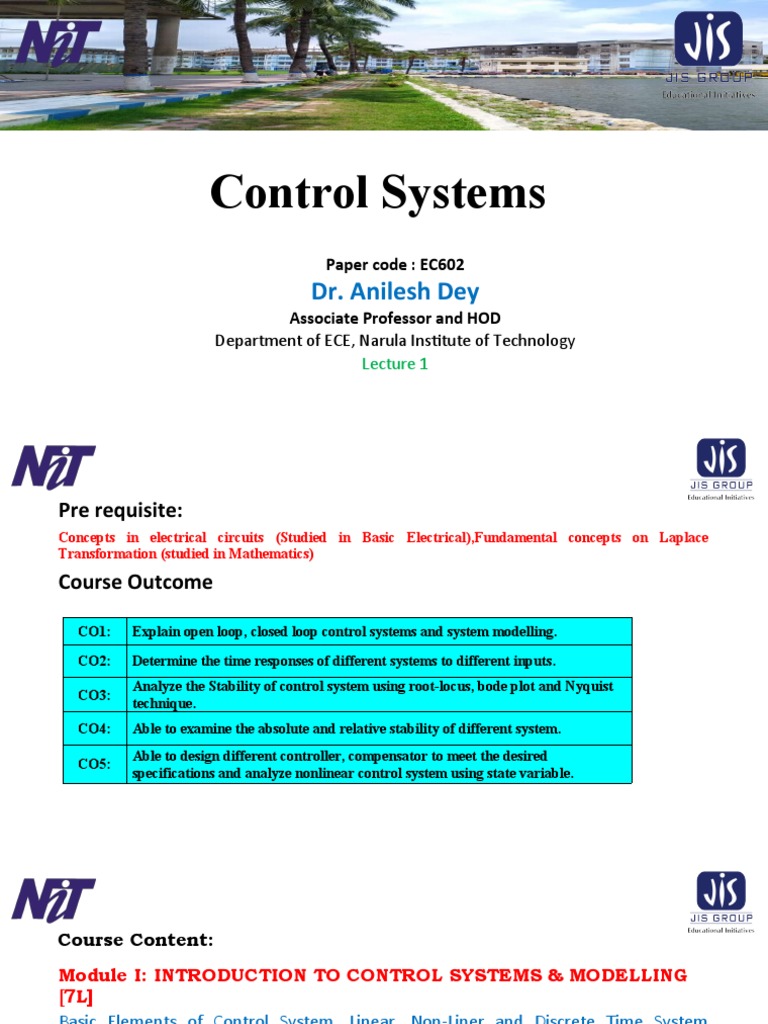 Control Systems: Dr. Anilesh Dey | Download Free PDF | Control Theory | Engineering