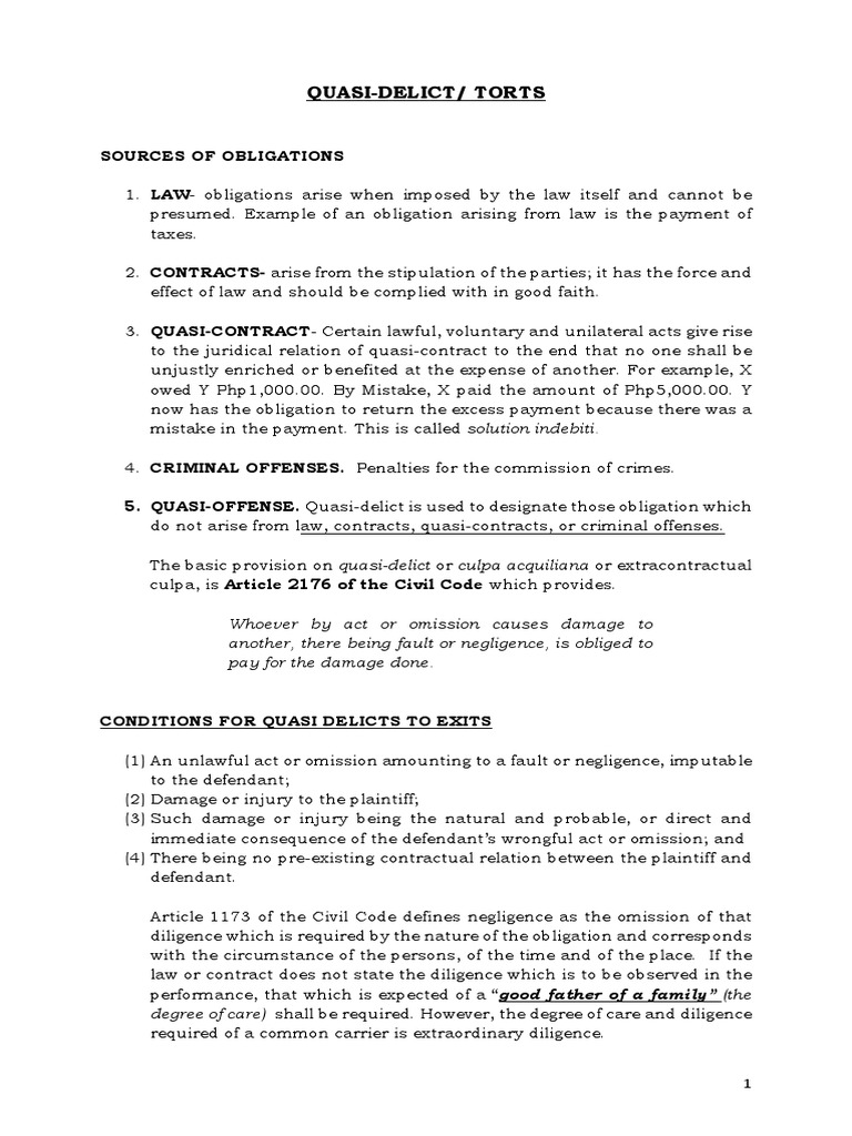 Quasi Delict | PDF | Negligence | Legal Liability