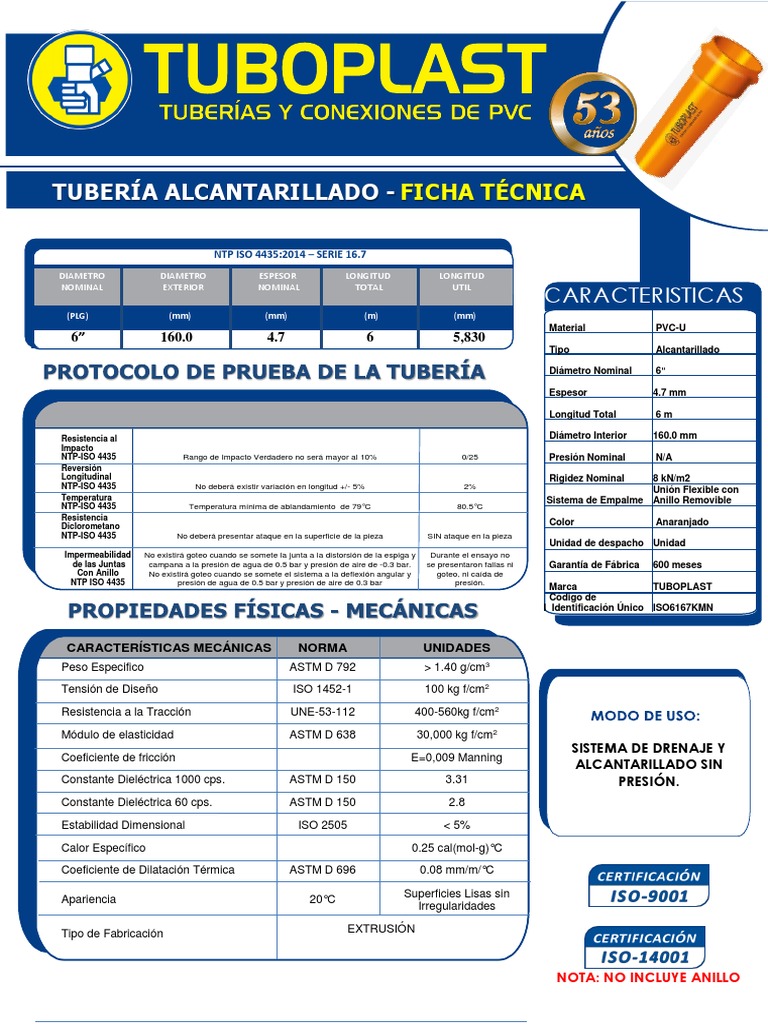Tubo 160 MM s-16.7 | PDF | Ciencia de los Materiales | Física Aplicada ...