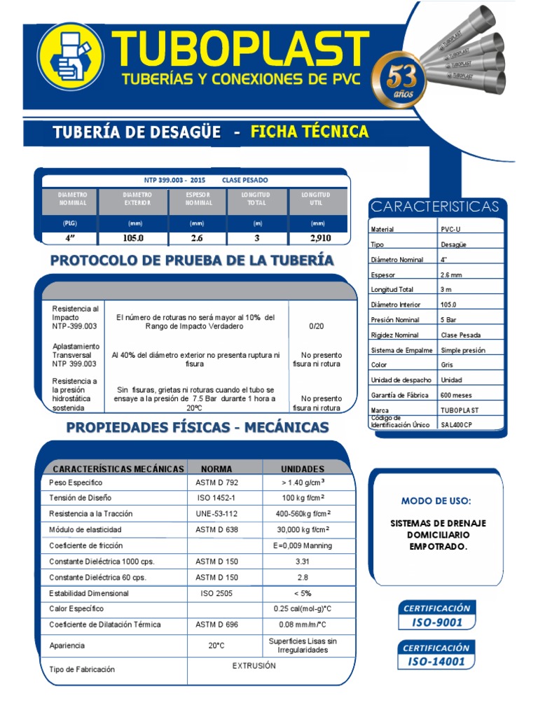 Tubo 4 Desague CP | PDF | Mecánica de Medios Continuos | Materiales