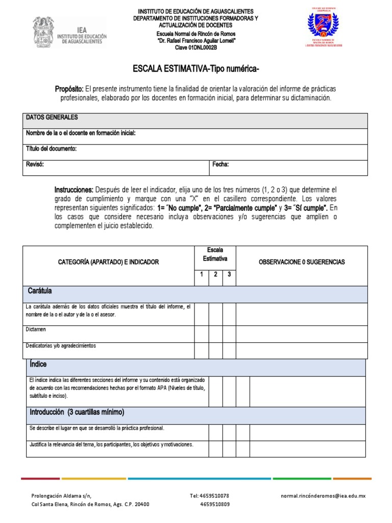Escala Estimativa Informe De Practicas Pdf Evaluación Cognición 7197