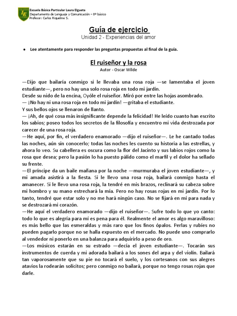 El ruiseñor y la rosa: Análisis y Ejercicios | PDF | Amor | Rosa