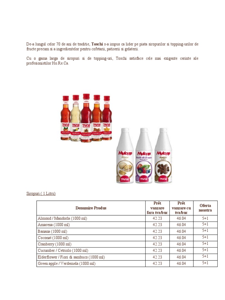 Toschi sirop, topping si piure 2022 | PDF | Foods | Food Ingredients
