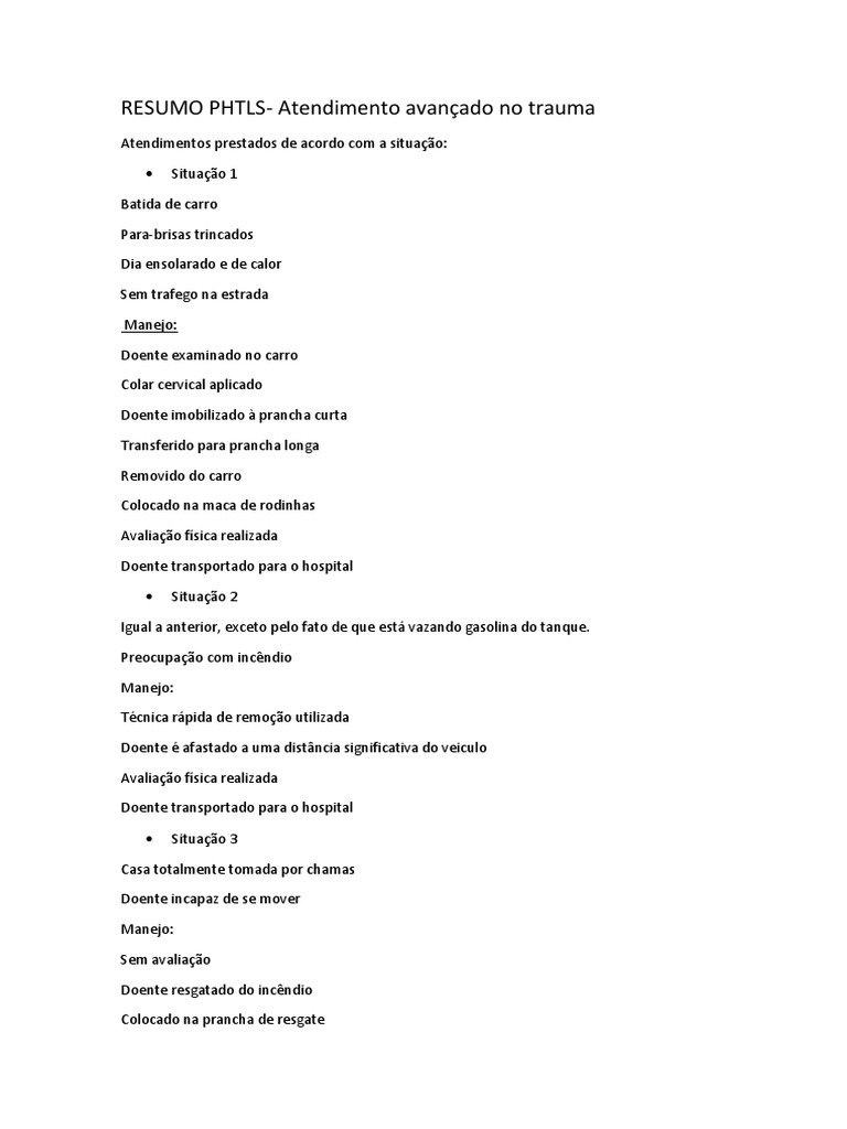 Resumo PHTLS | PDF | Choque (circulatório) | Coração