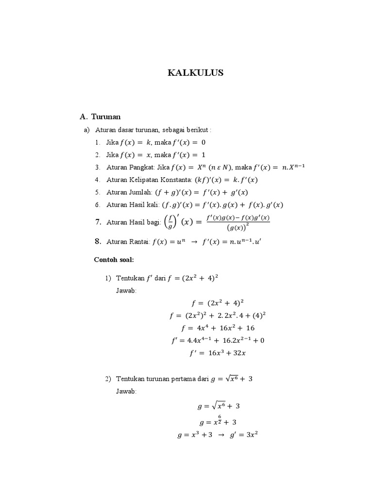 Kalkulus 1 Turunan Dan Penggunaan Turuna | PDF