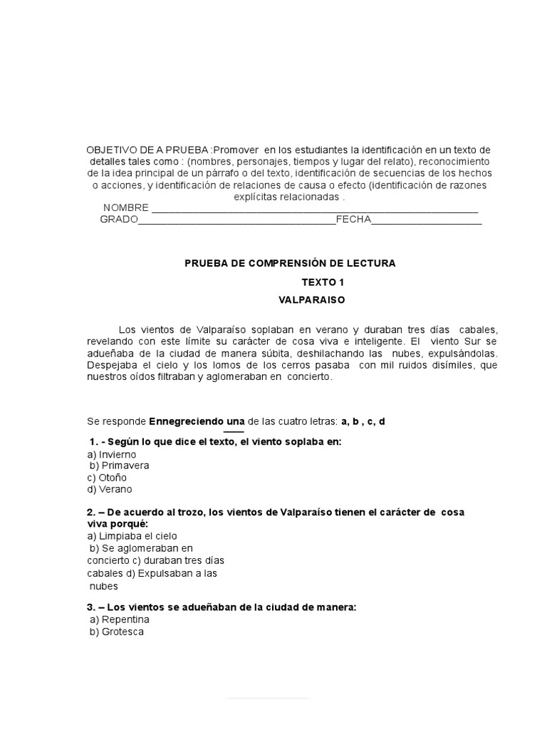 Comprencion Lectora 10B | PDF | Chile