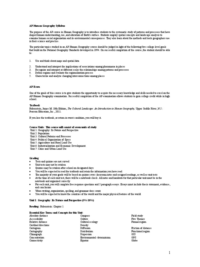 Ap Human Geography Syllabus | PDF | Agriculture | Geography