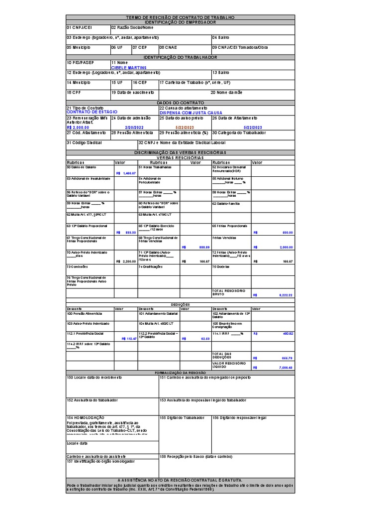 Cópia de Modelo TRCT em Branco | PDF | Férias trabalhistas | Hora extra
