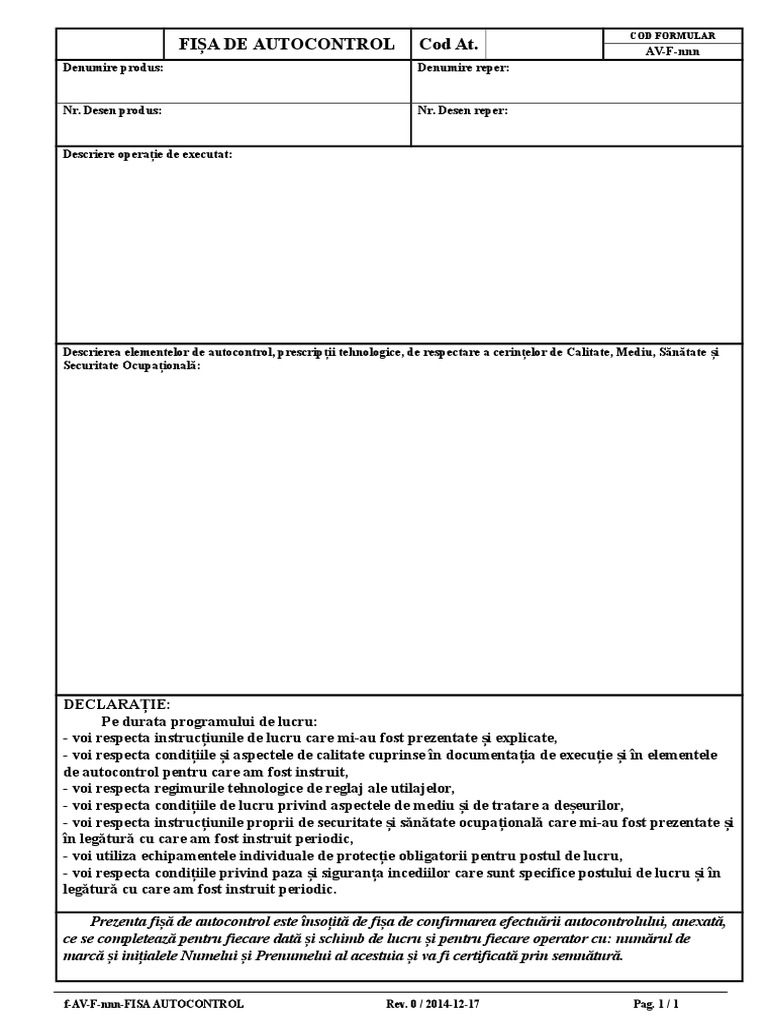 Fisa Autocontrol | PDF