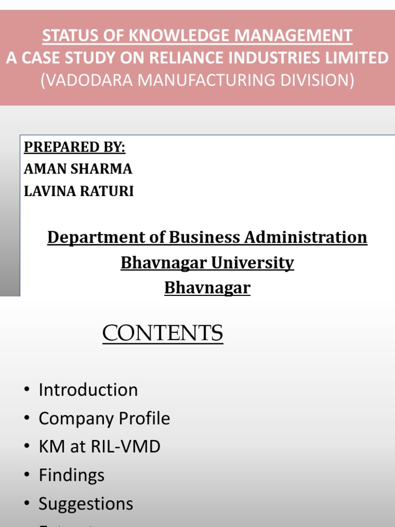 Status of Knowledge Management A Case Study On Reliance Industries Limited | Download Free PDF ...