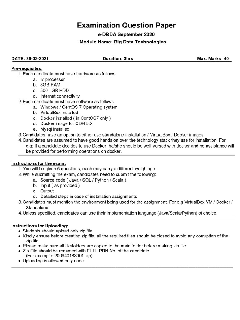 Exam Question Paper - BDT - 35 | PDF