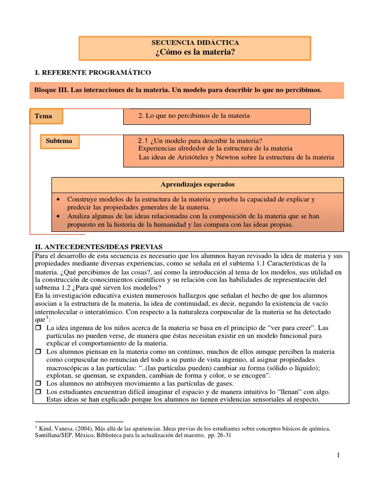 SECUENCIA DIDÁCTICA Cómo es la materia_ Bloque III. Las interacciones ...