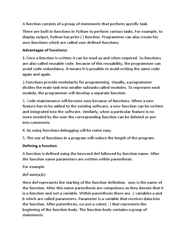 Functionsnotes Pdf Scope Computer Science Parameter Computer Programming