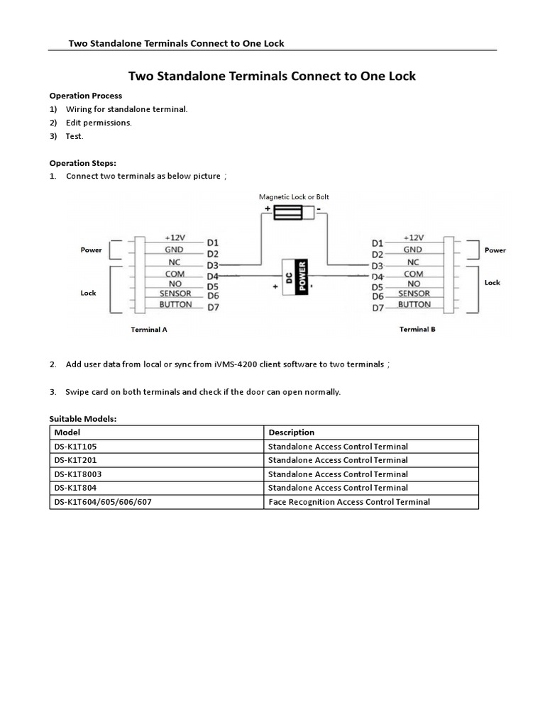 Two Standalone Terminals Connect To One Lock | PDF