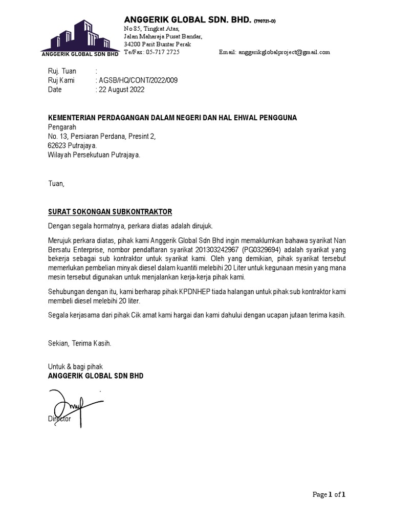 Surat Sokongan Nan Bersatu Diesel | PDF