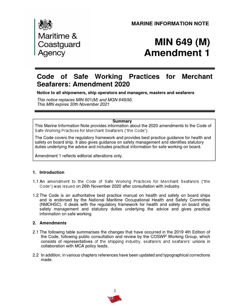 MIN 649 Amendment 1 - Code of Safe Working Practices For Merchant ...
