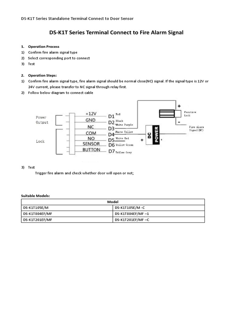 DS K1T Series Connect To Fire Alarm Signal | PDF | Home & Garden ...