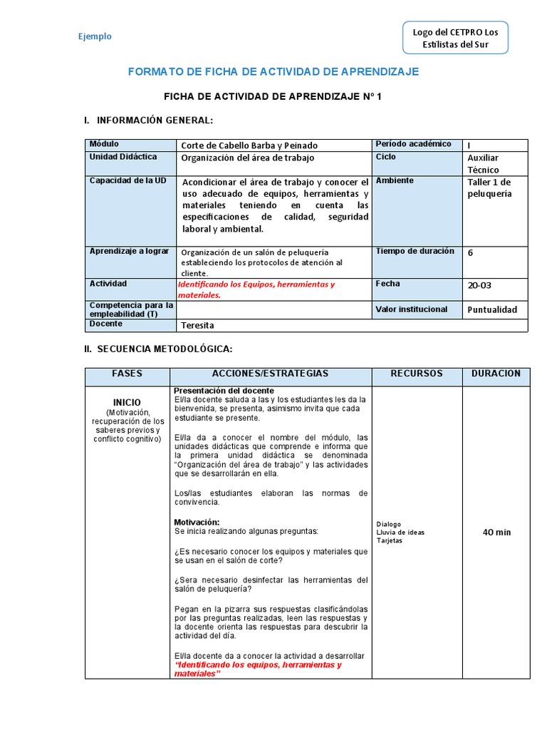 Formato de Ficha de Actividad de Aprendizaje | PDF | Evaluación | Aprendizaje